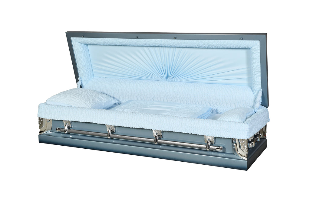 Monarch Powder Blue Full Couch Steel Casket – Solace Caskets