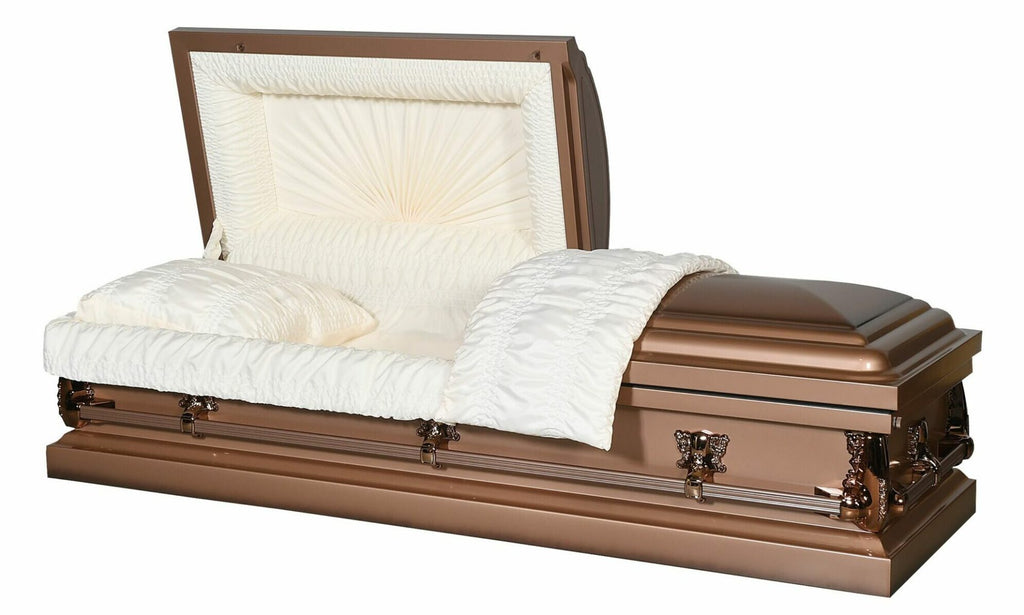 Aries Sunburst Copper Half Couch Steel Casket – Solace Caskets