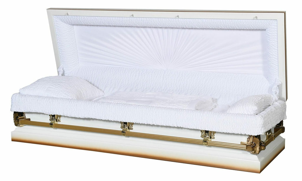 Aries Sunburst White Full Couch Steel Casket – Solace Caskets