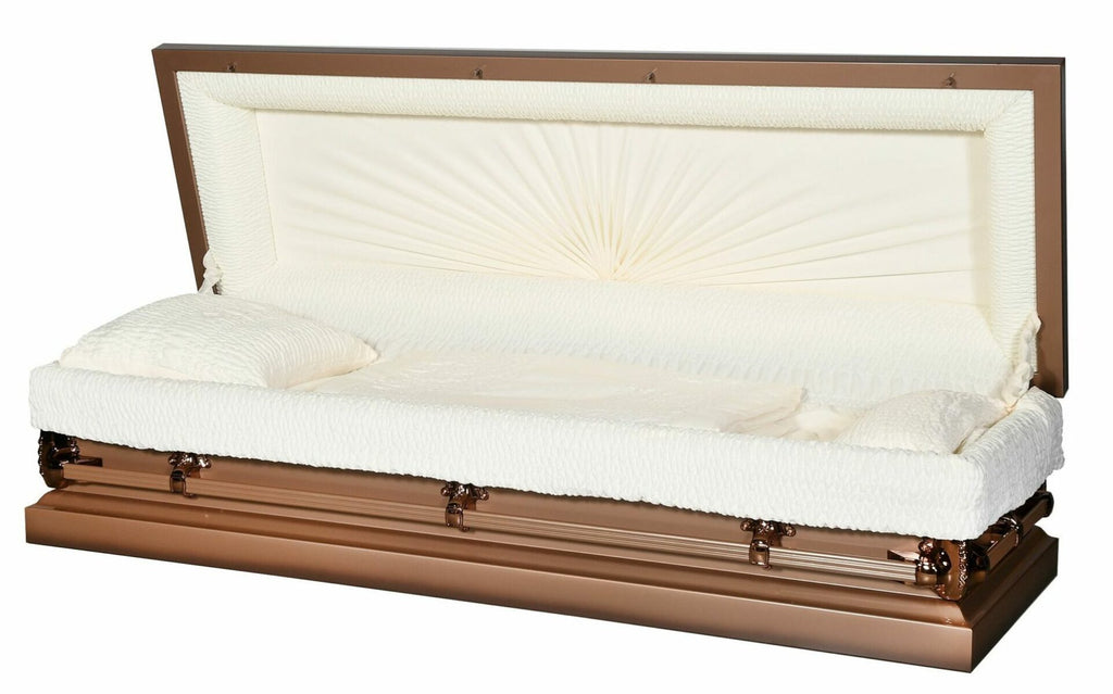 Aries Sunburst Copper Full Steel Couch Casket – Solace Caskets