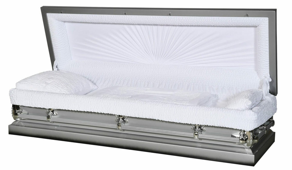 Aries Sunburst Silver Steel Full Couch Casket – Solace Caskets