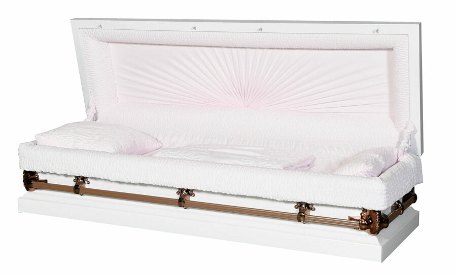 Aries Sunburst White/Pink Full Couch Steel Casket – Solace Caskets