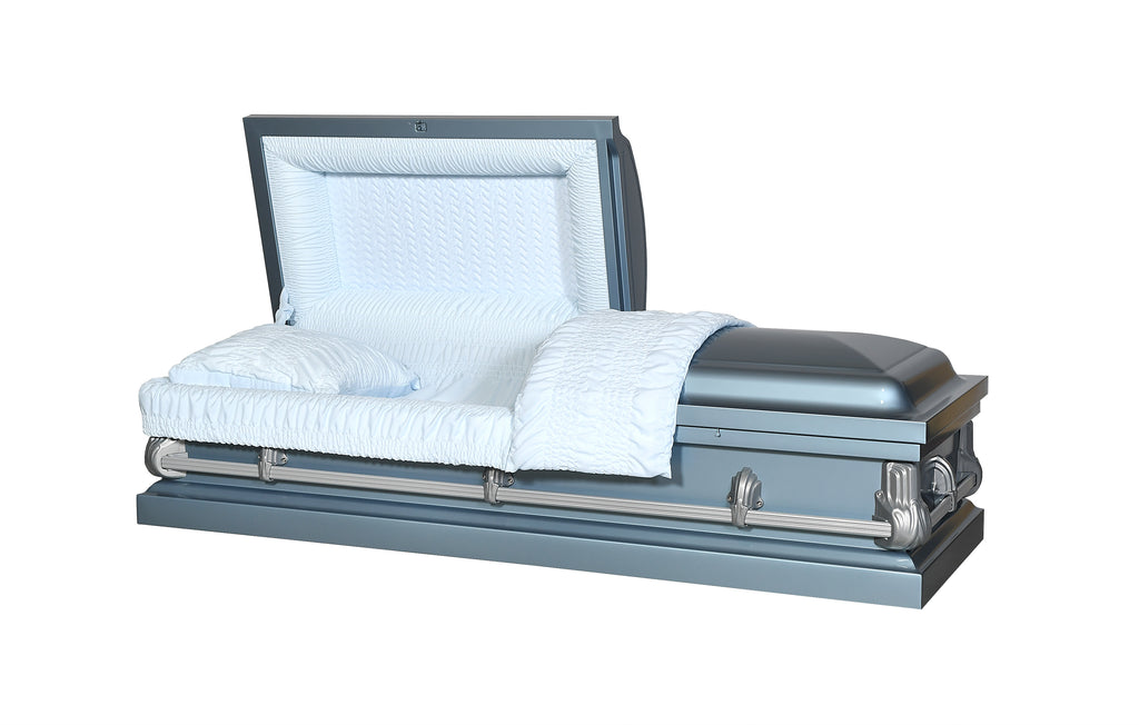 Alex Blue Half Couch Steel Casket – Solace Caskets