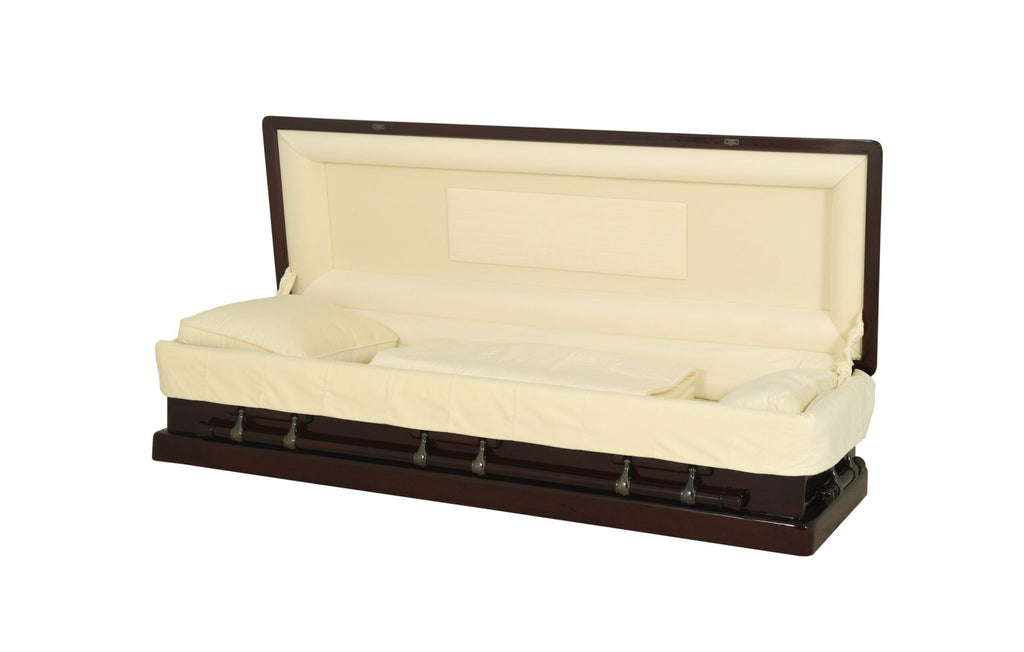 Solid Mahogany Carved Top Full Couch Casket – Solace Caskets