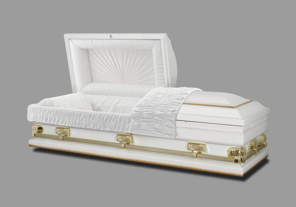 Empire White Plus Size Half Couch Casket – Solace Caskets
