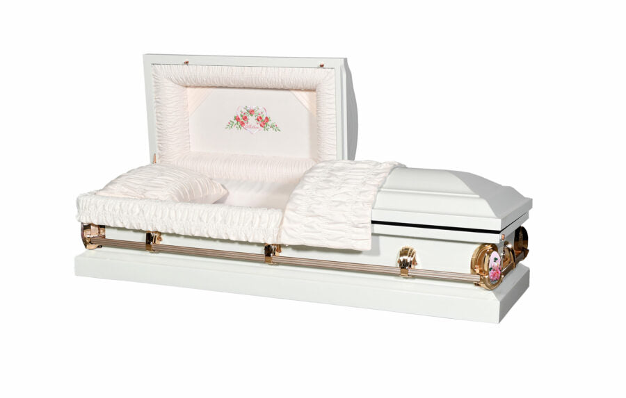 Infinity White/Pink Half Couch Steel Casket – Solace Caskets