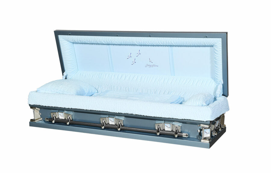 Solace XL Powder Blue 27" Full Couch Casket – Solace Caskets