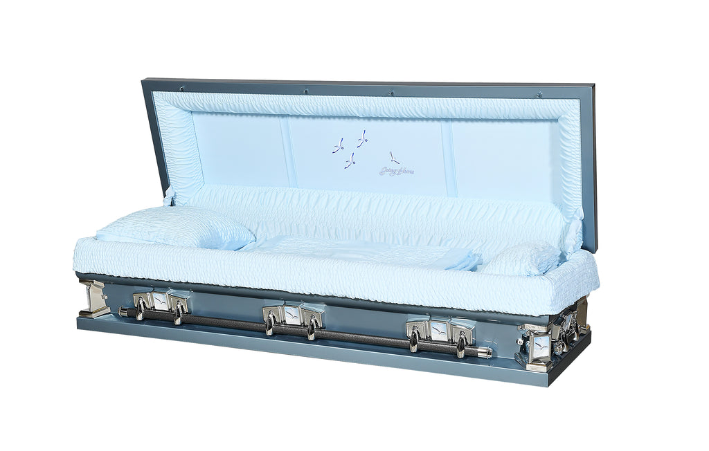 Solace XL Blue 33" Full Couch Steel Casket – Solace Caskets